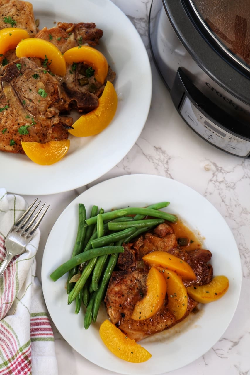 Peach Pork Chops - Easy 5 Ingredient Crockpot Pork Chops