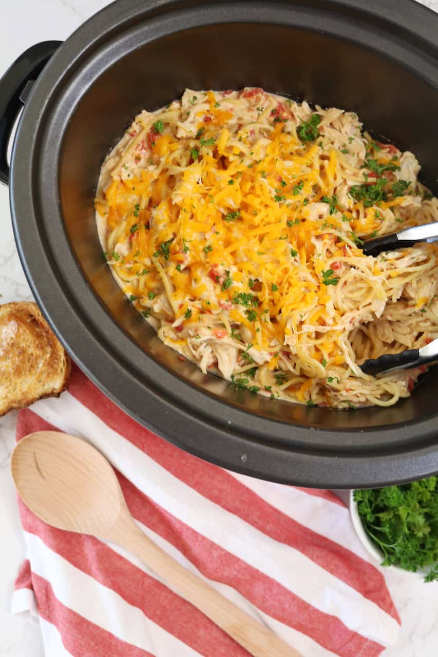 The Best Chicken Spaghetti with Rotel Recipe for the Crockpot